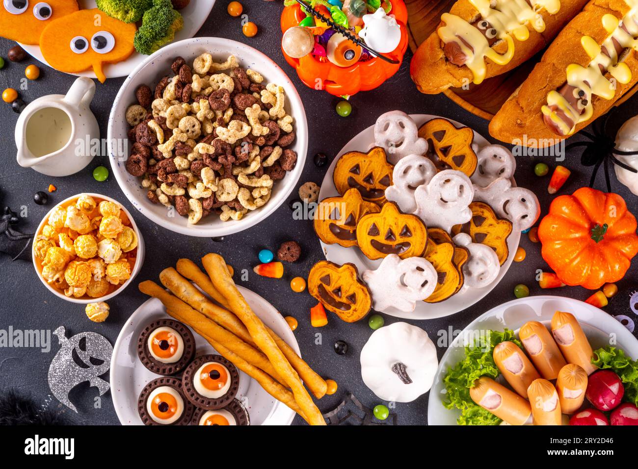 Halloween monster food and snack assortment. Set of funny creative food ...