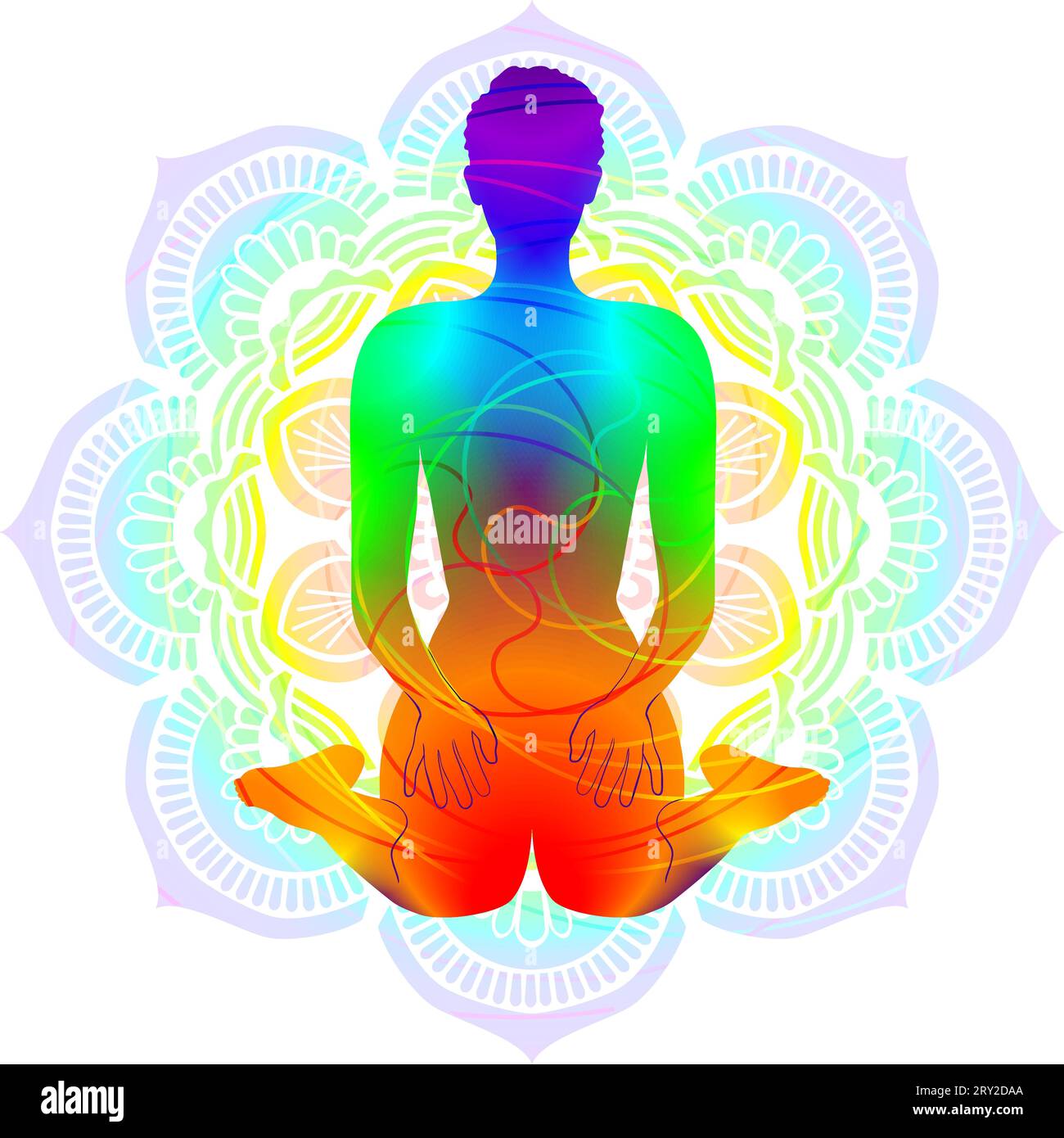 Colorful silhouette yoga posture. Hero pose. Virasana. Seated and ...