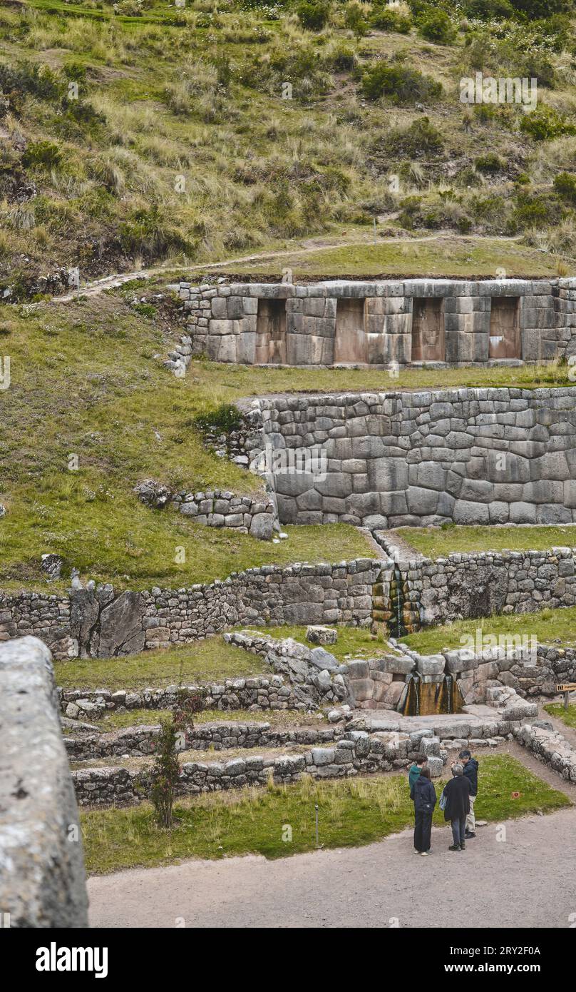Cusco, Peru. 2023. Tourist exploring the temple complex of the Inca ...