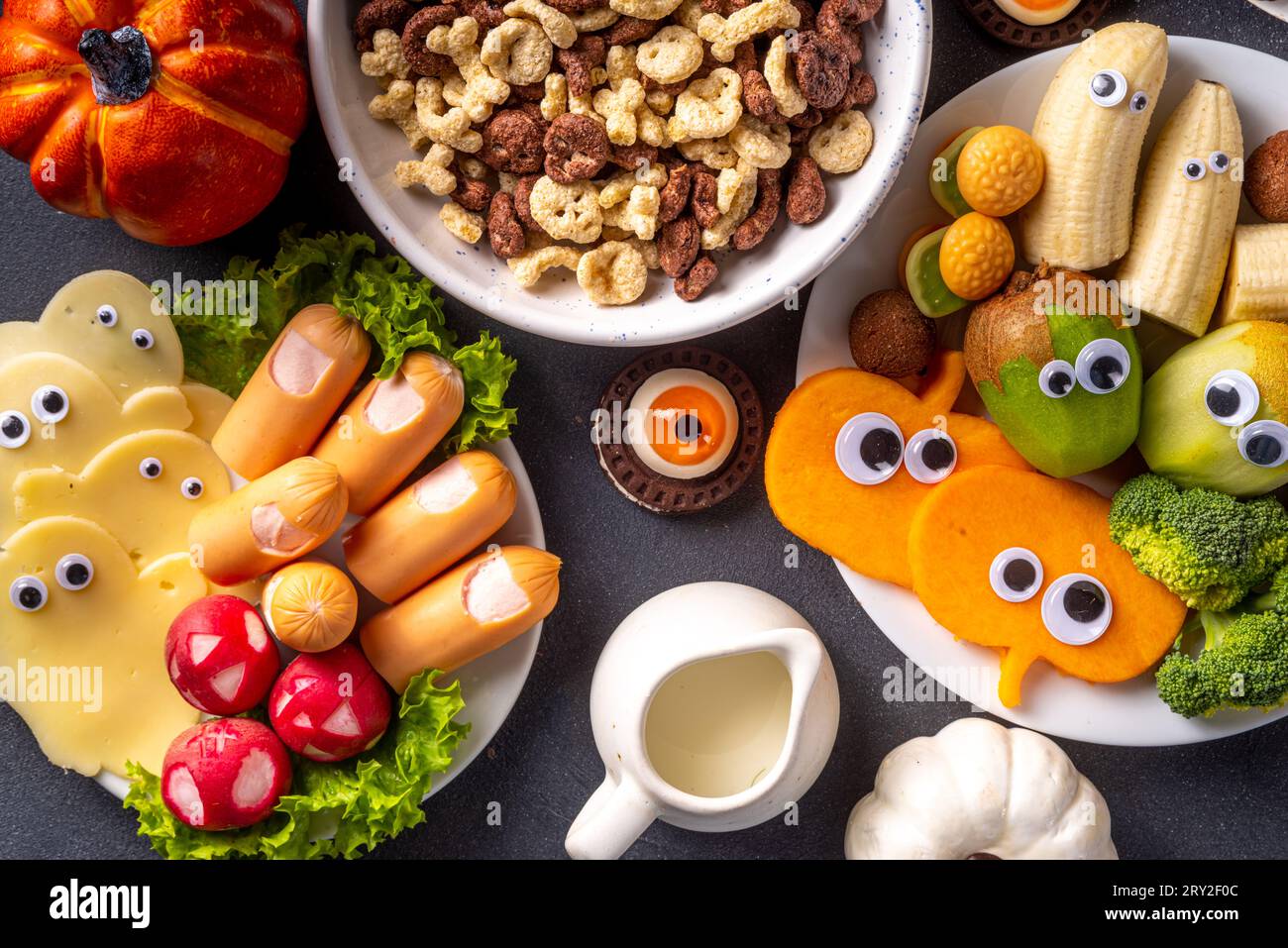 Halloween monster food and snack assortment. Set of funny creative food ...