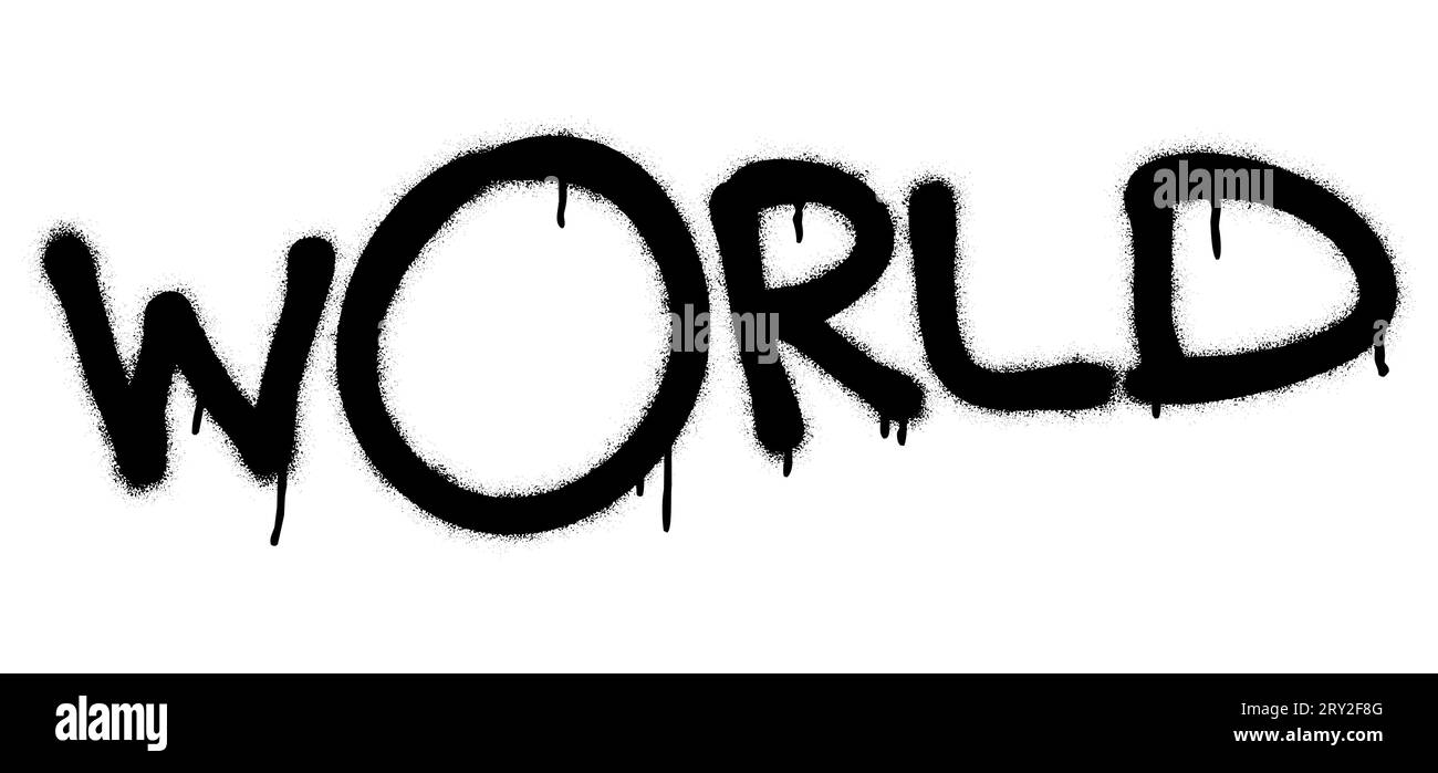 Isolated spray graffiti word WORLD with copious leakage. White ...