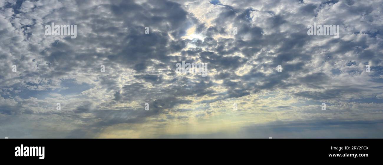 Sun light haze and flare on panoramic sky cloud background Stock Photo ...