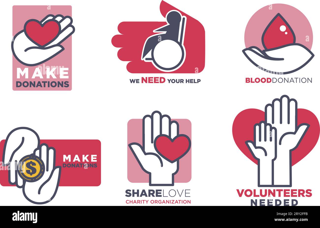 Making donations and volunteering banners vector Stock Vector Image ...