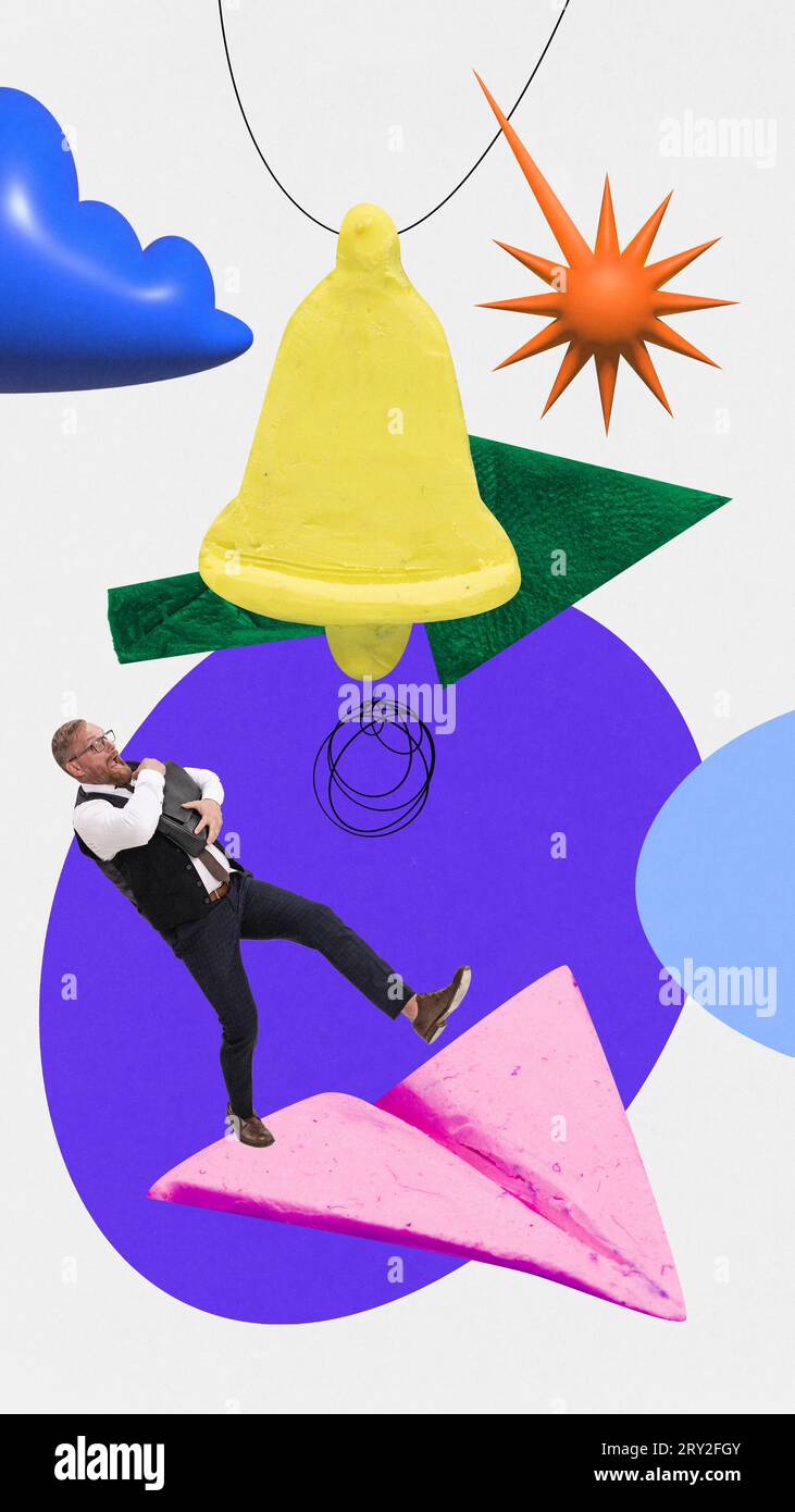 Poster. Banner. Contemporary art collage. Businessman, boss with bag ... Poster. Banner. Contemporary art collage. Businessman, boss with bag ...