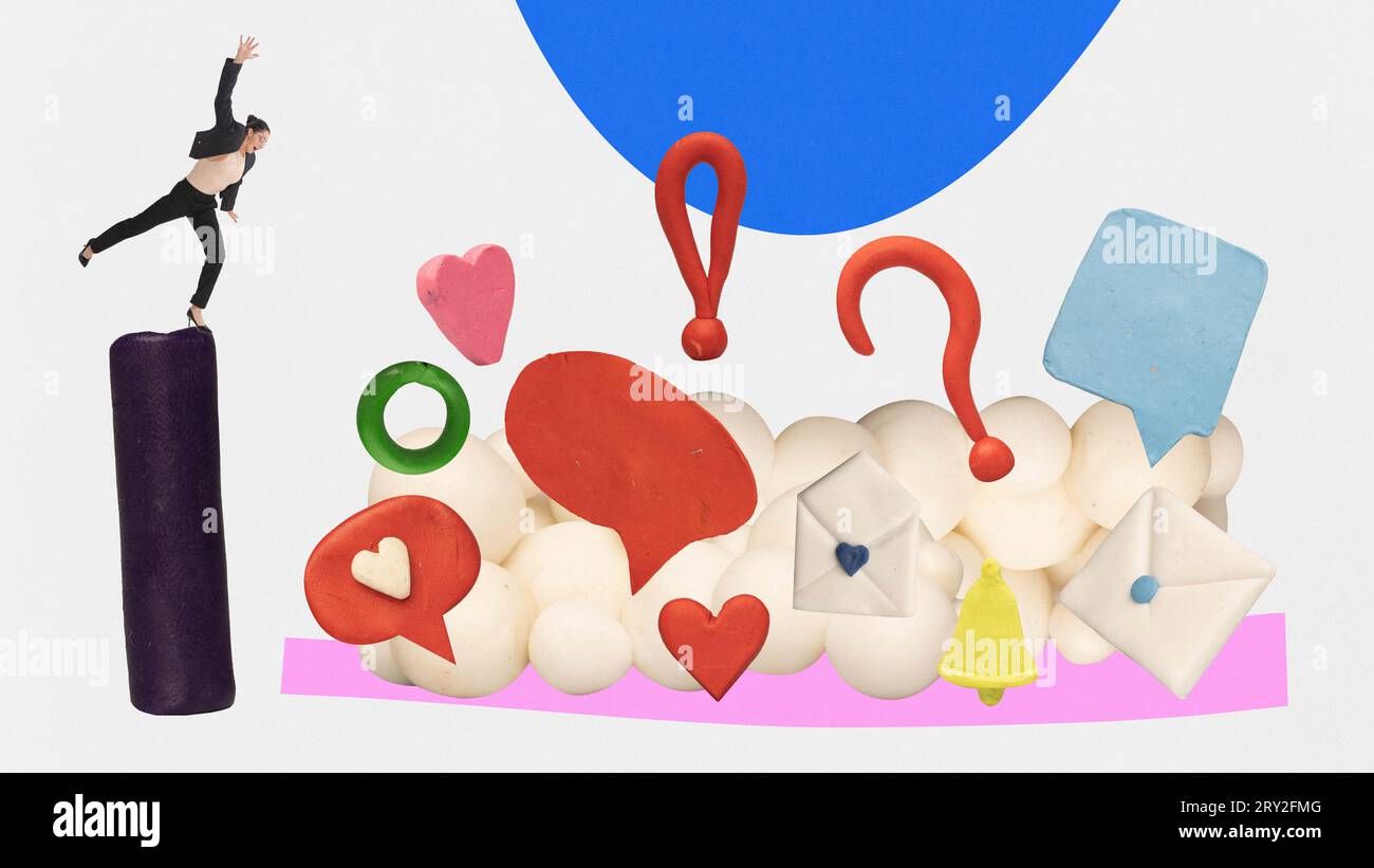 Poster. Banner. Contemporary art collage. Business woman falling down ...