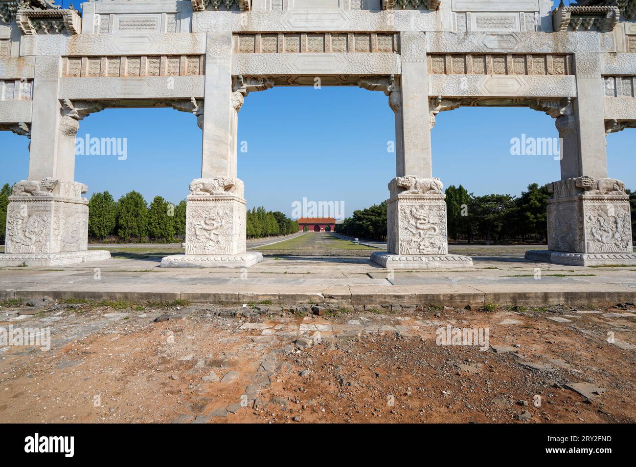 The Stone memorial archway was built in the Eastern Tomb of the Qing ...