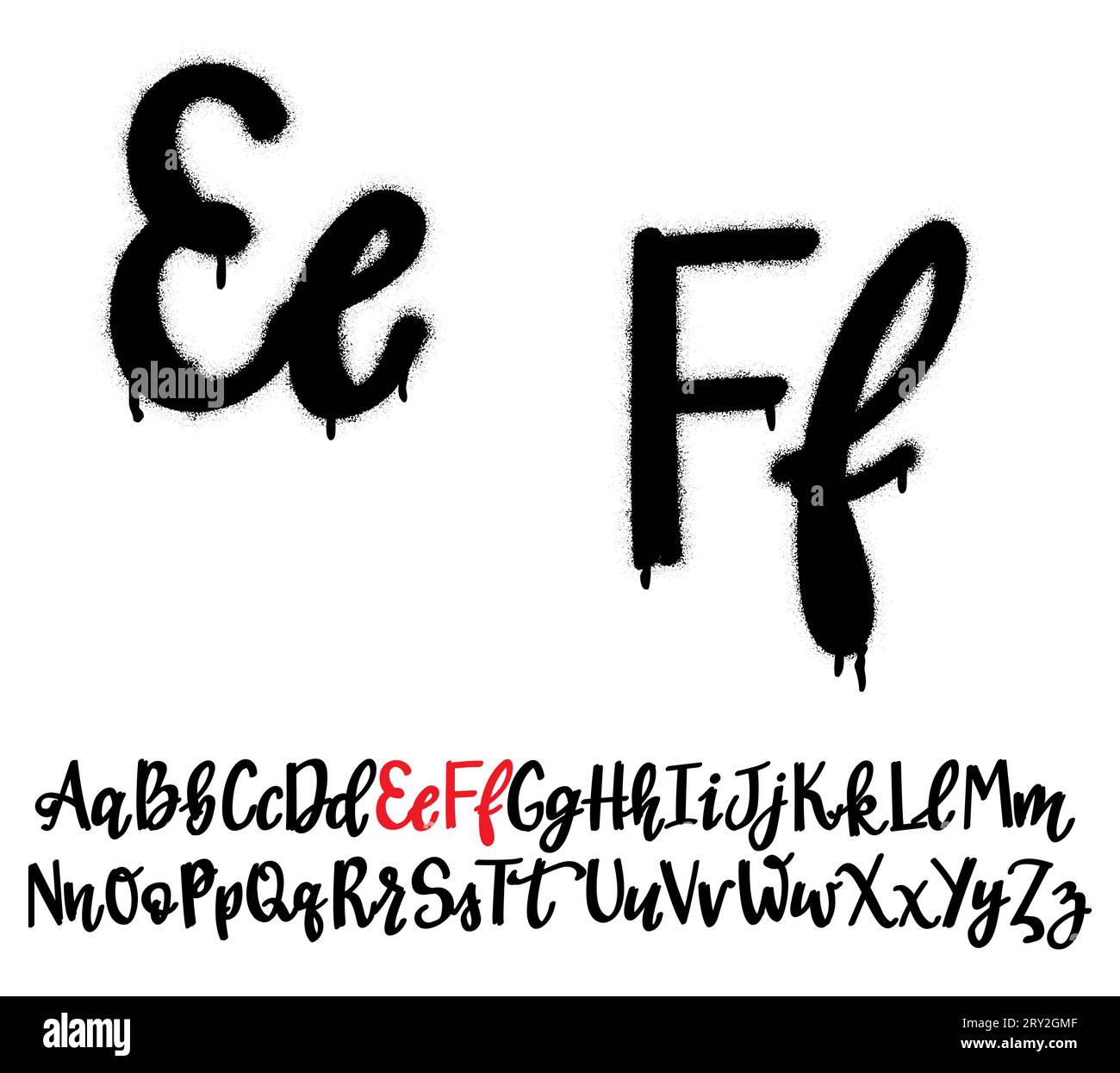 Spray graffiti hand lettering font. Letter E and F. Part 3 Stock Vector ...
