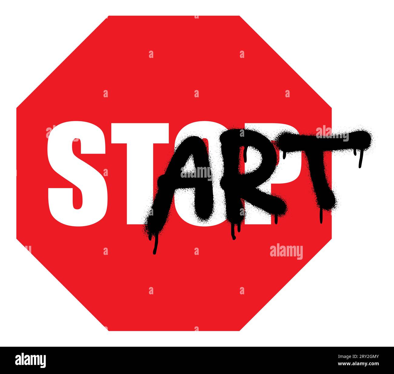 The spray-painted word ART covers the traffic sign STOP and the word ...