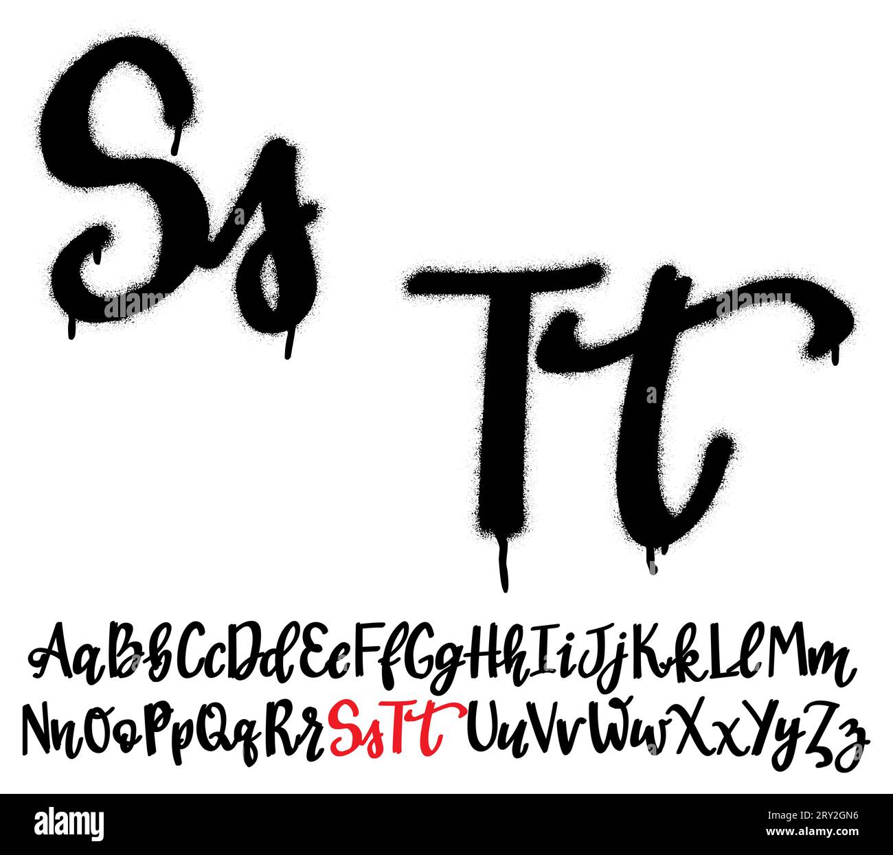 Spray graffiti hand lettering font. Letter S and T. Part 10 Stock ...