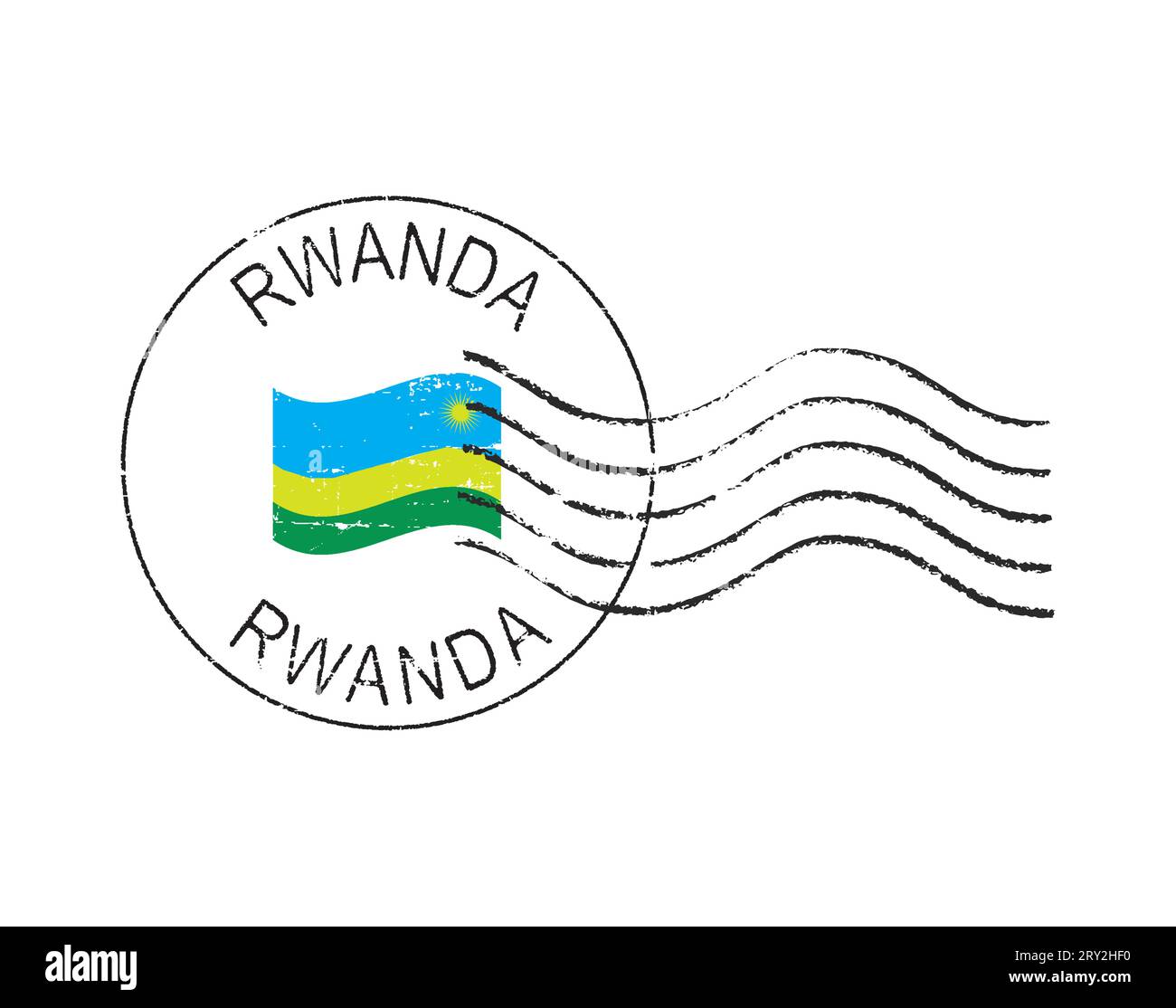 Postal grunge stamp RWANDA. Waving flag in the middle Stock Vector ...