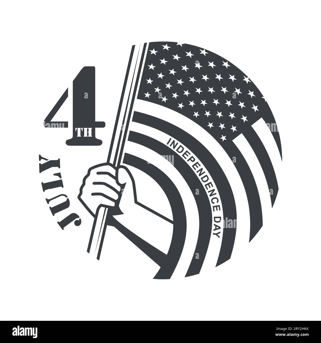 July 4th. Independence day. Retro black illustration of an hand proudly ...