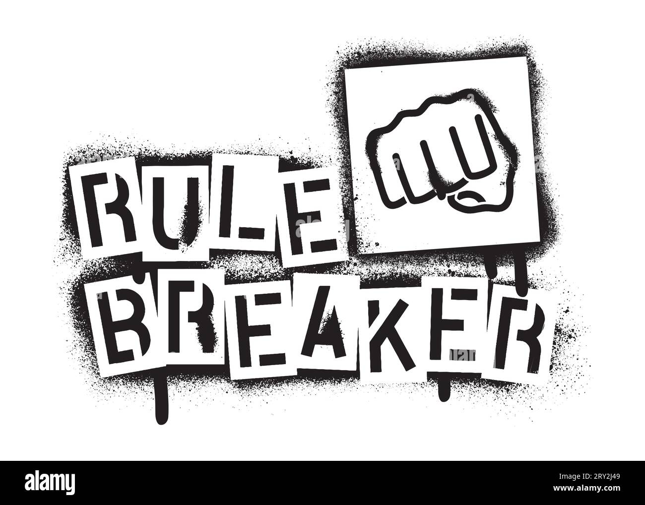RULE BREAKER quote and fist. Spray paint graffiti stencil with copious ...