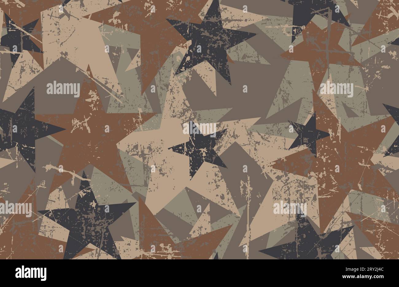 Grunge seamless pattern with five pointed stars. Military camouflage color scheme - Khaki, black ...