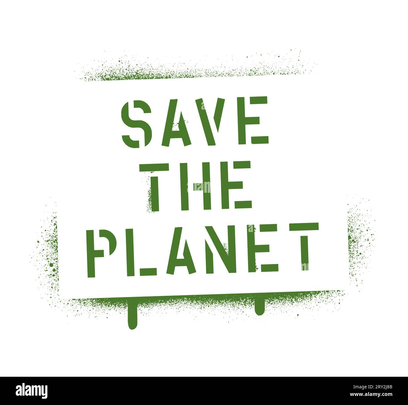 SAVE THE PLANET quote. Spray paint graffiti stencil with leakage. White ...