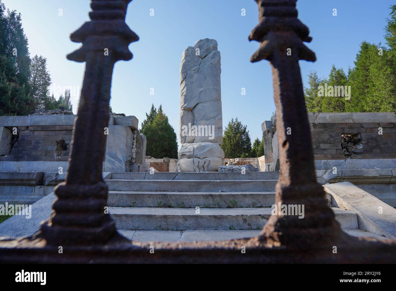 Zunhua City, China - May 1, 2023: The damaged stone tablet is located ...