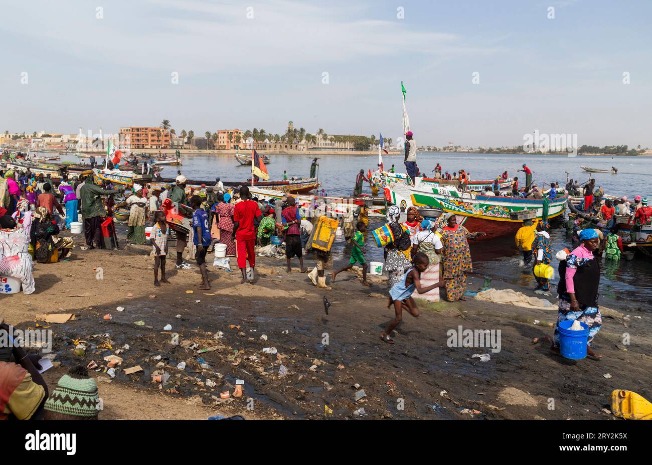 Dakar, Senegal. August 18, 2019: People buying and selling just landed ...