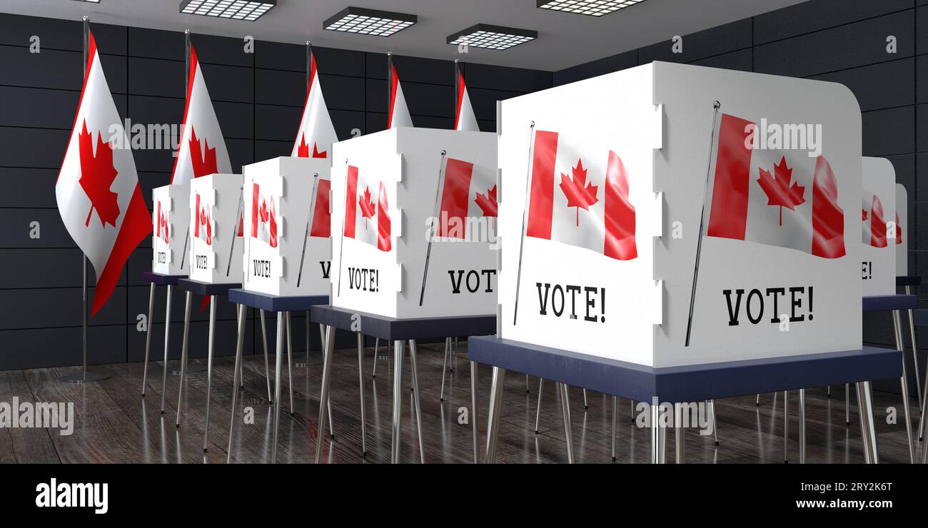 Canada - polling station with many voting booths - election concept ...