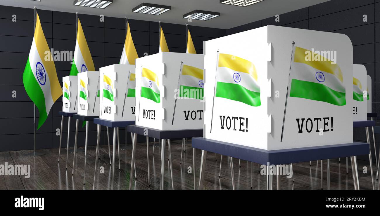 India - polling station with many voting booths - election concept - 3D ...