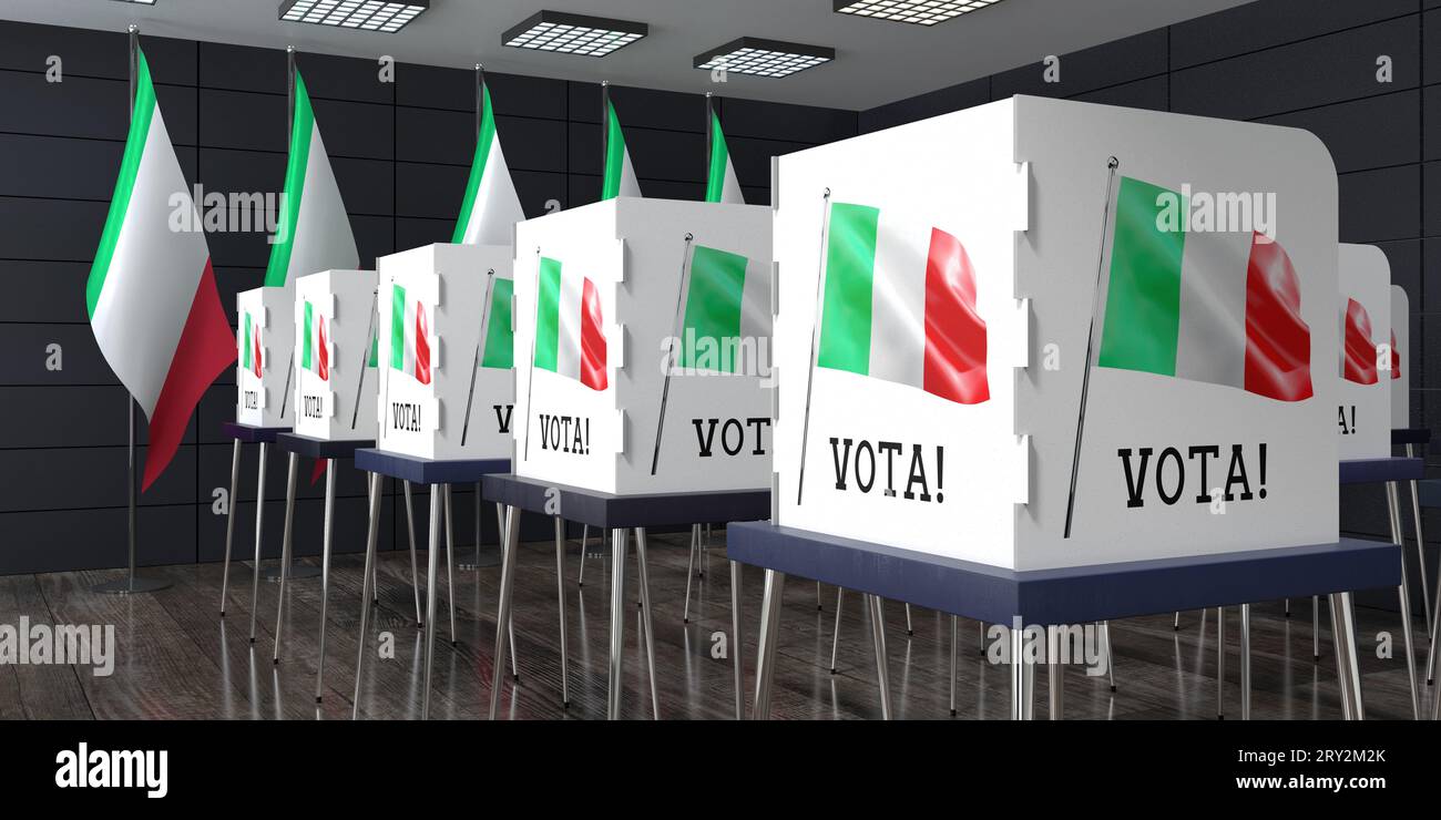 Italy - polling station with many voting booths - election concept - 3D ...