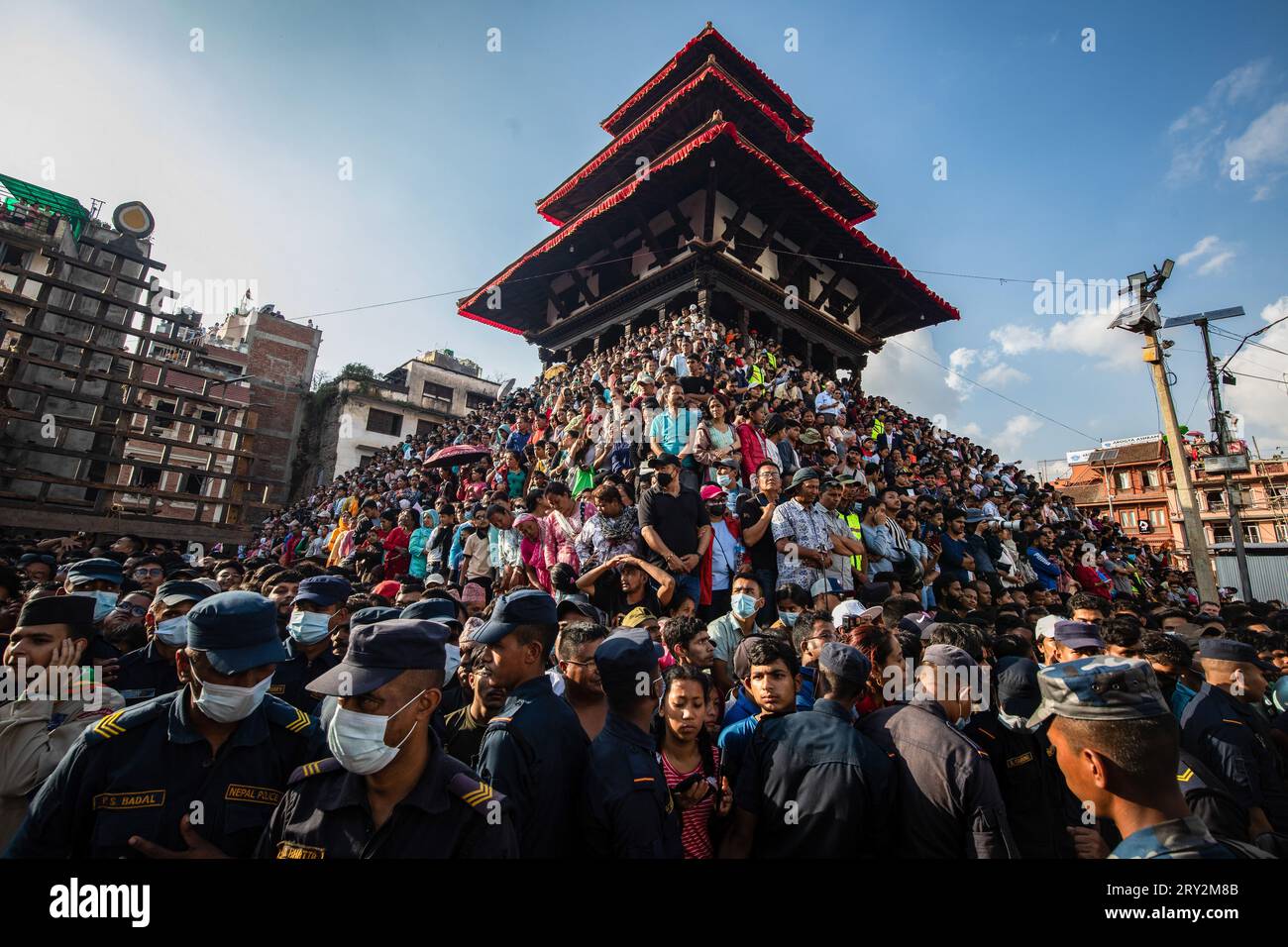People gather in large numbers as they observe the Jatra on the main ...