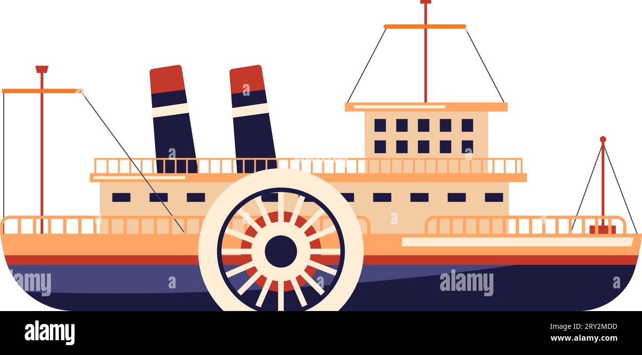 Retro steam ship or steamer, vessel transport Stock Vector Image & Art ...