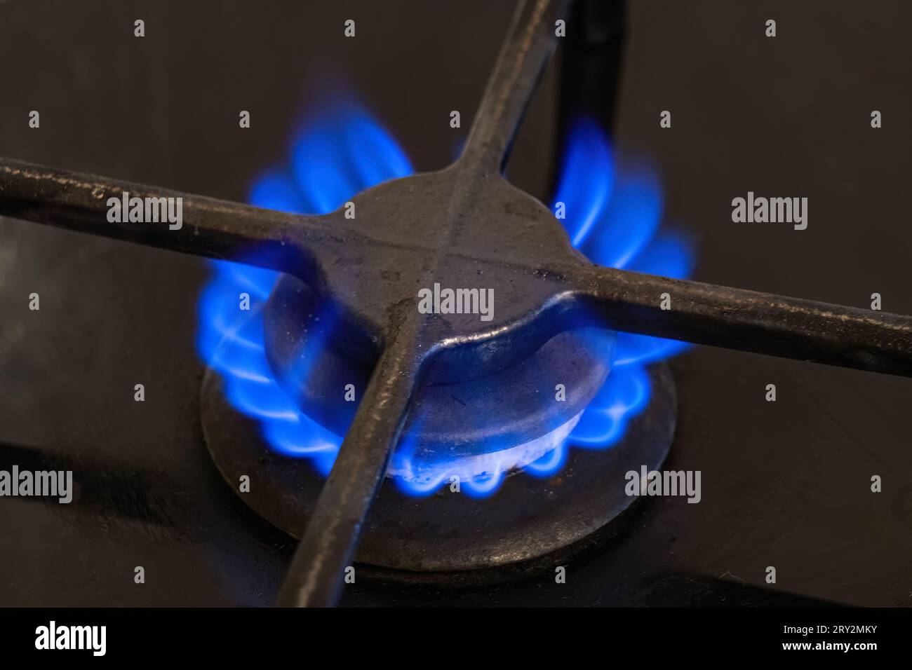Gas cooker with burning flames of propane gas.Gas crisis and high price ...