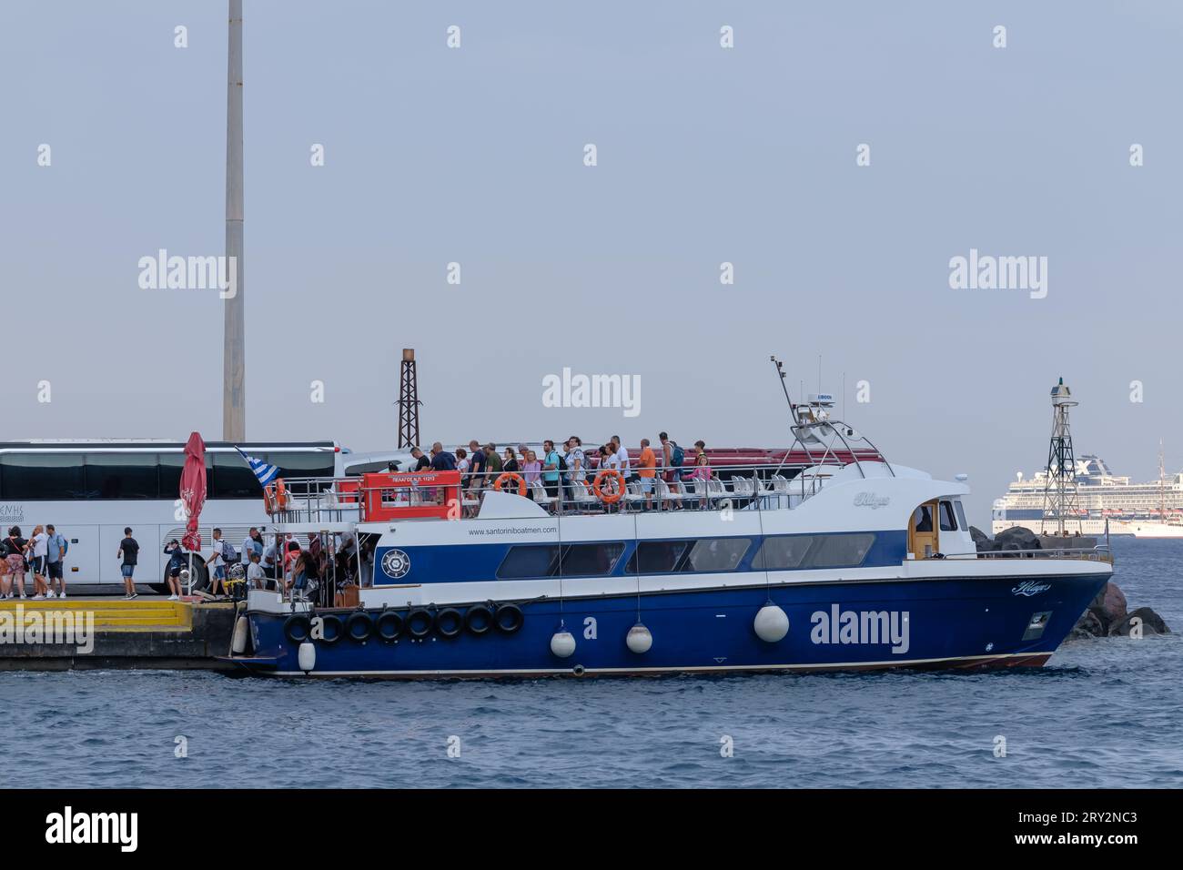 Santorini, Greece - September 7, 2023 : View of a small excursion boat ...