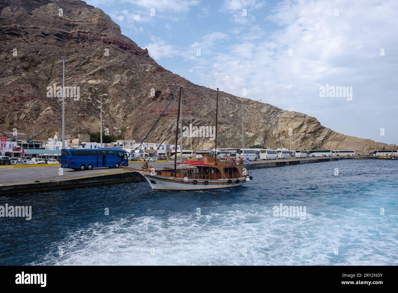 Santorini, Greece - September 7, 2023 : View of a small excursion boat ...