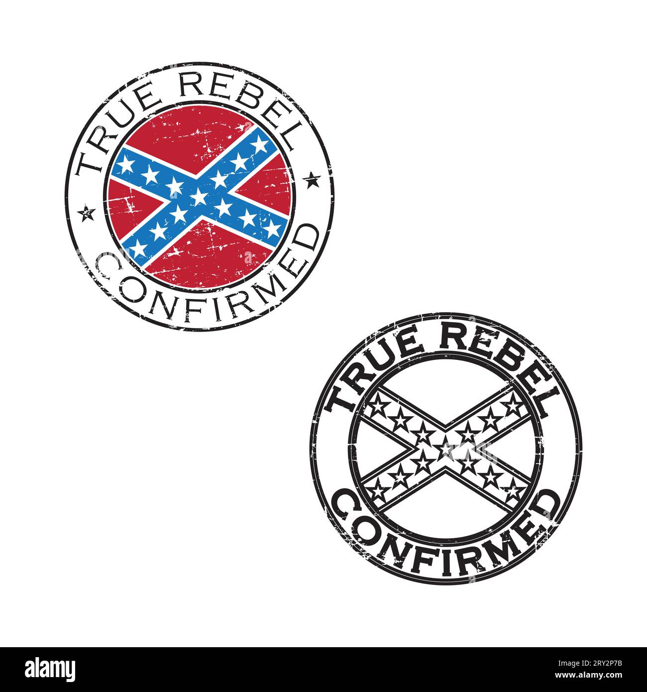 Two round biker's stamps TRUE REBEL- CONFIRMED. Confederate flag in the ...