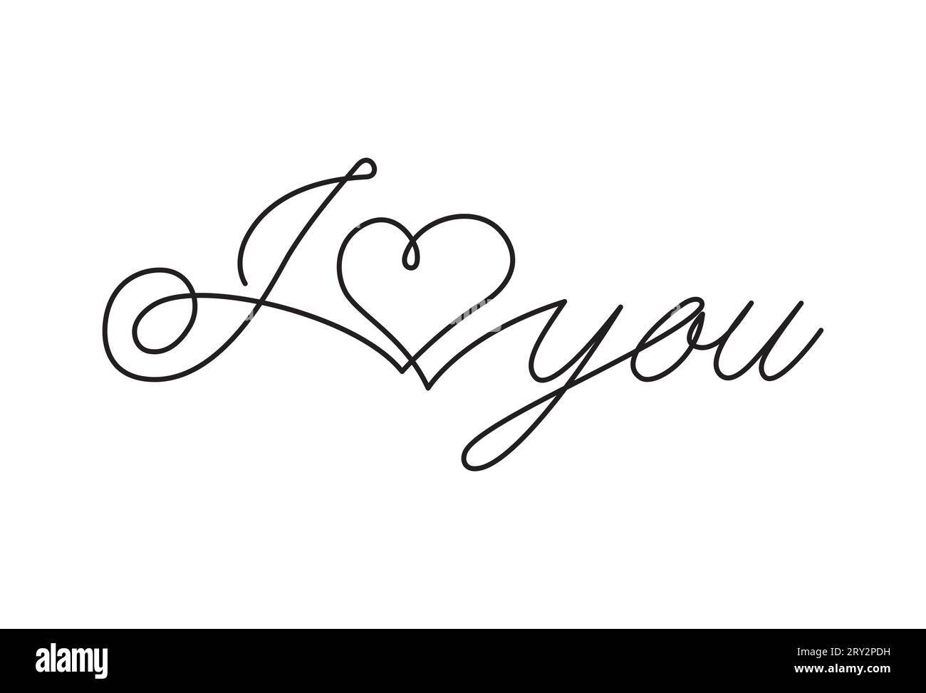 I LOVE YOU inscription and heart. Continuous one line writing. St ...