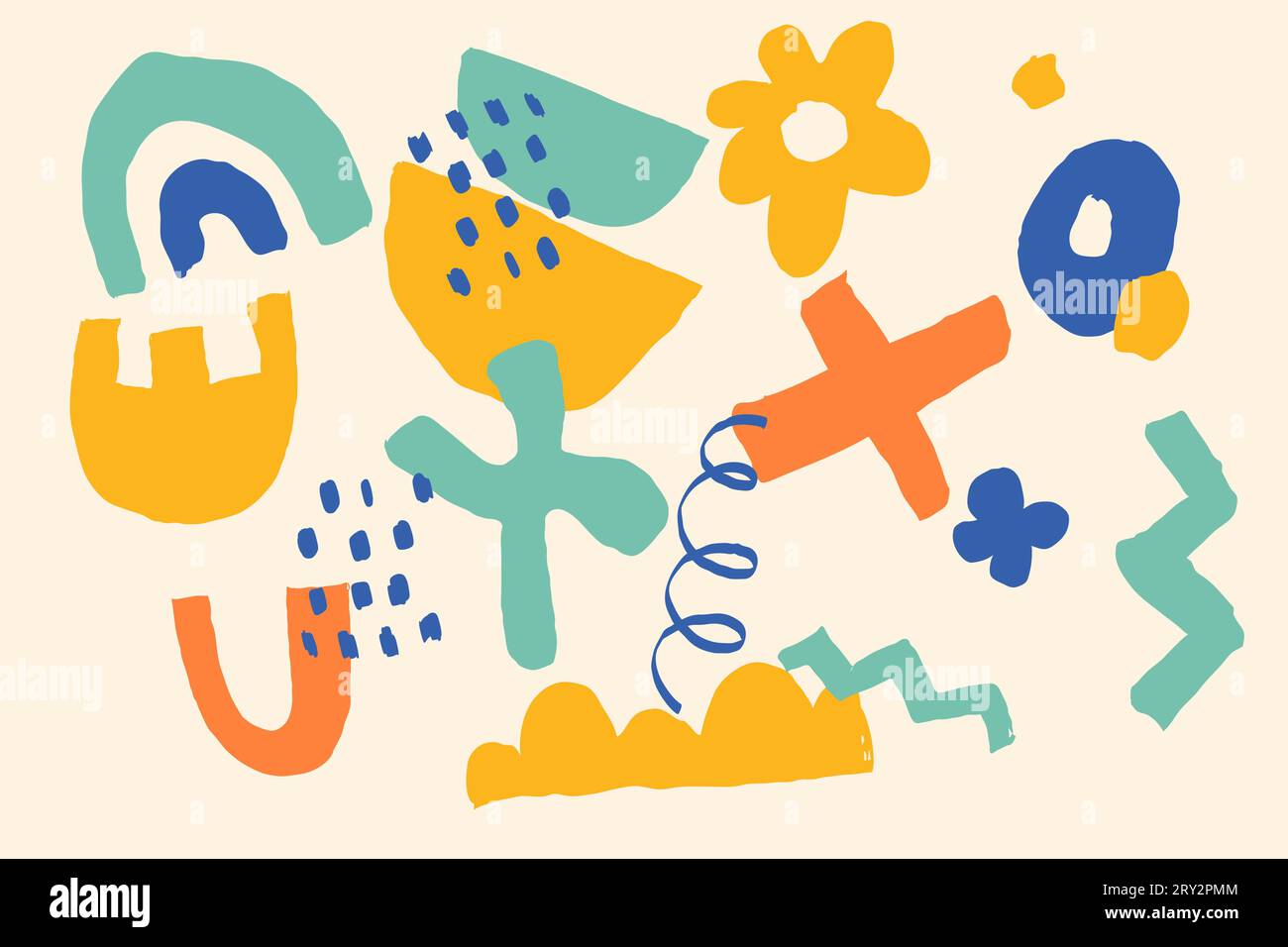 Naive abstract cute squiggle shapes prints. retro brutalist aesthetic ...