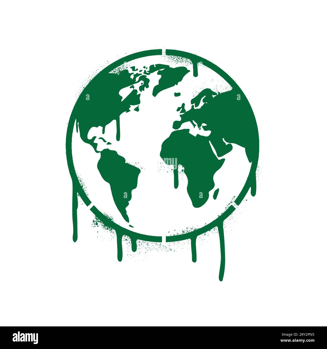 Green planet Earth. Spray paint graffiti stencil with copious leakage ...