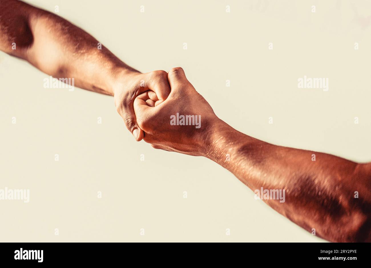 Strong hold. Two hands, helping hand of a friend. Handshake, arms friendship. Friendly handshake ...