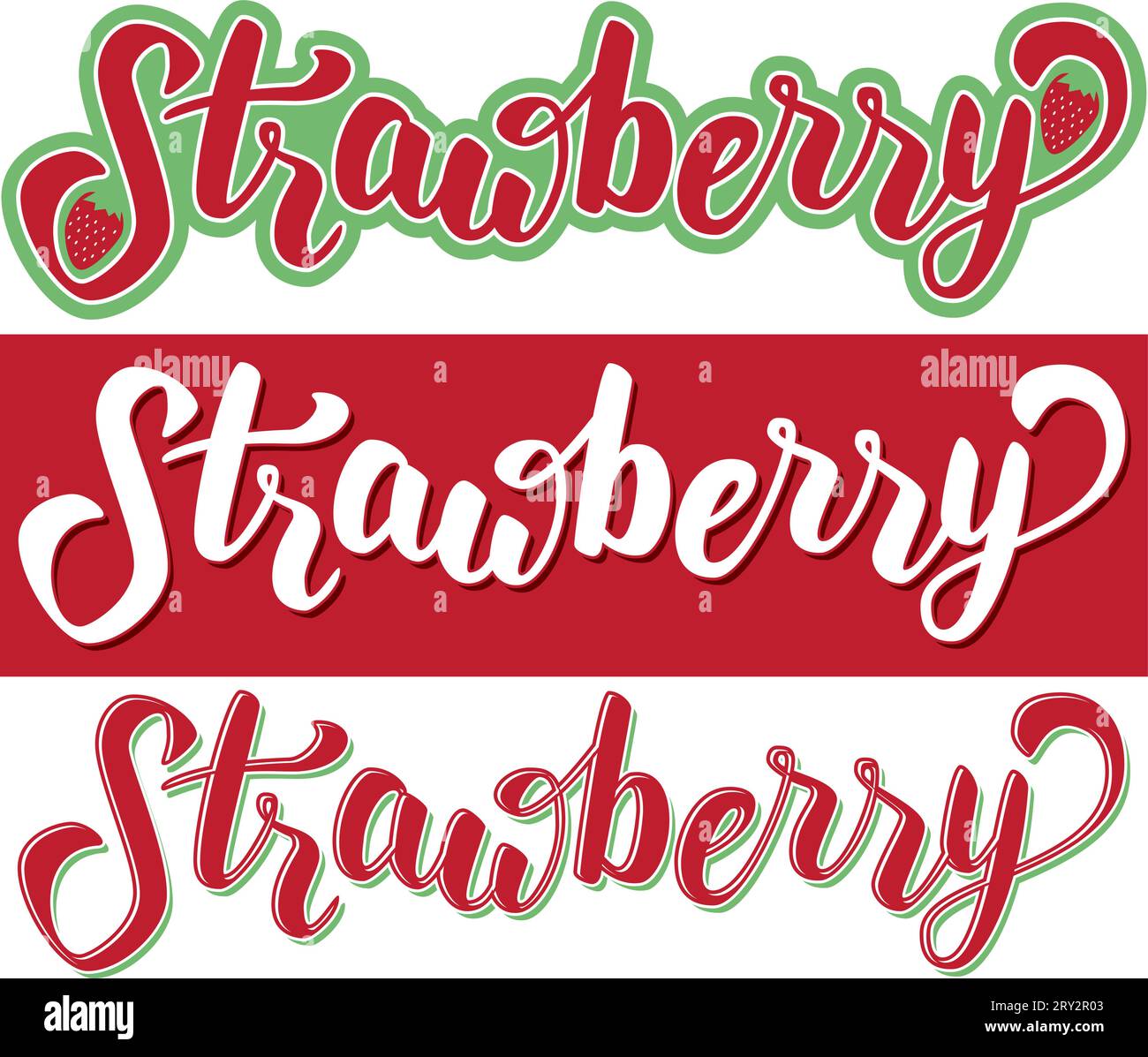 Strawberry quote...Hand lettering typography. White and red background ...