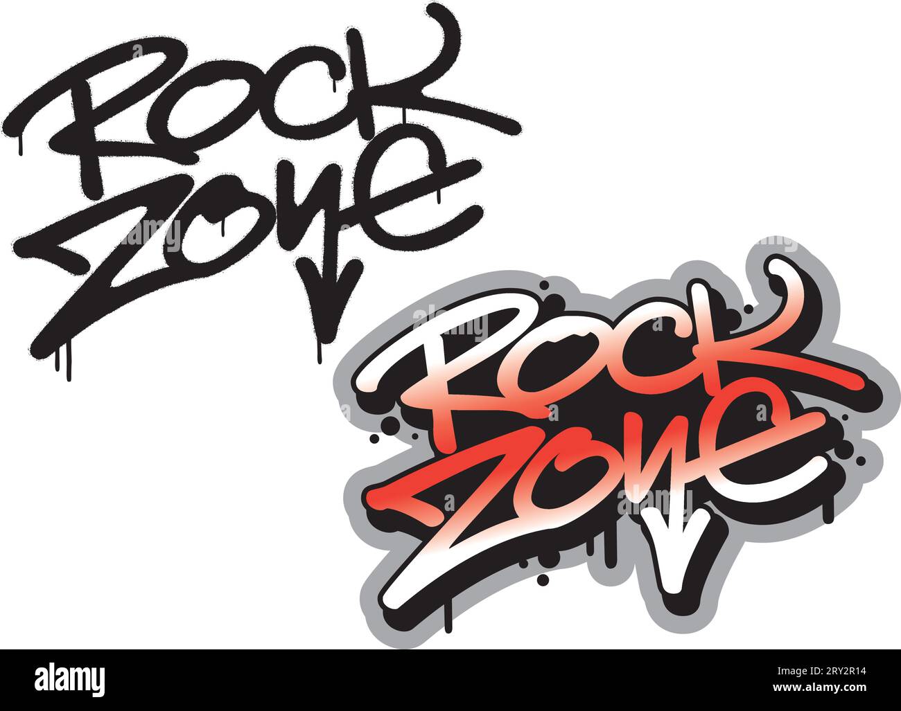 Rock Zone, spray graffiti tag. Hand lettering typography. White ...