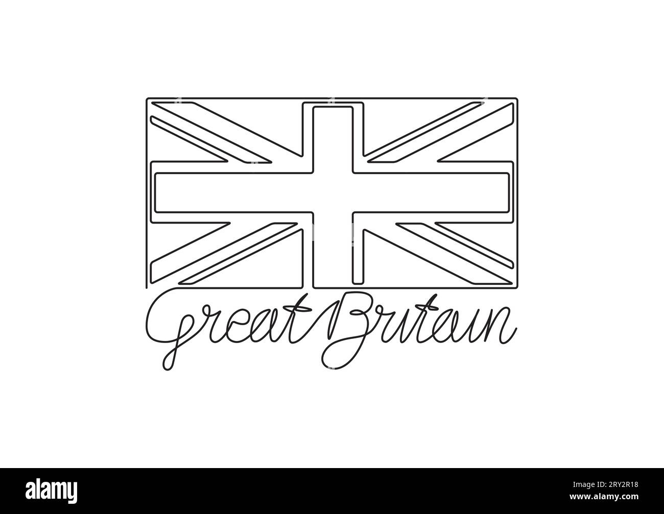 GREAT BRITAIN handwritten inscription and flag. Continuous one line ...