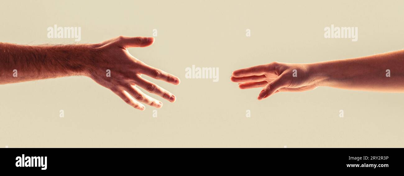 Two hands, helping arm friend, teamwork. Closeup hand stretch. Helping ...