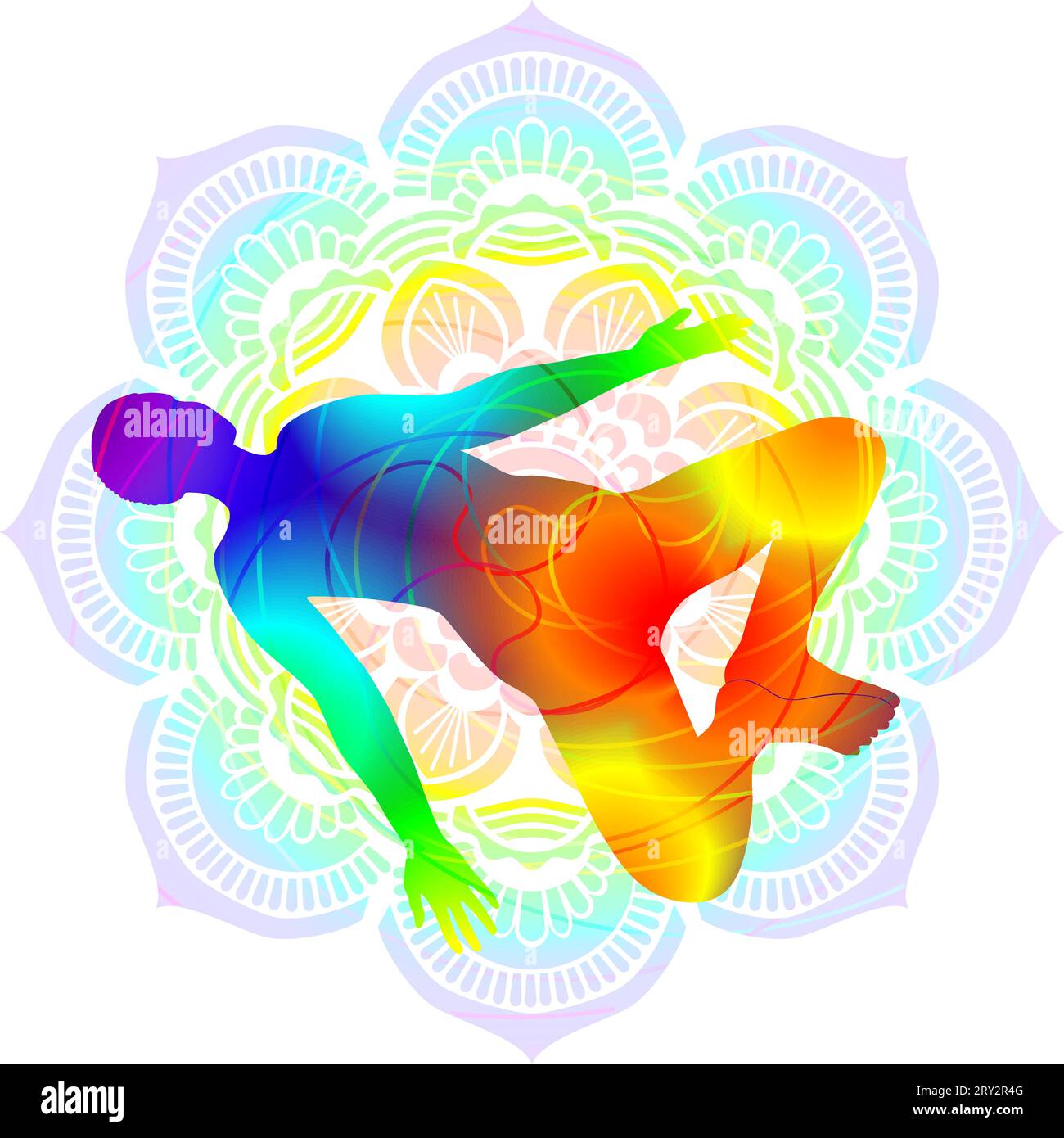 Colorful silhouette yoga posture. Supine Bound Angle pose. Supta Baddha ...