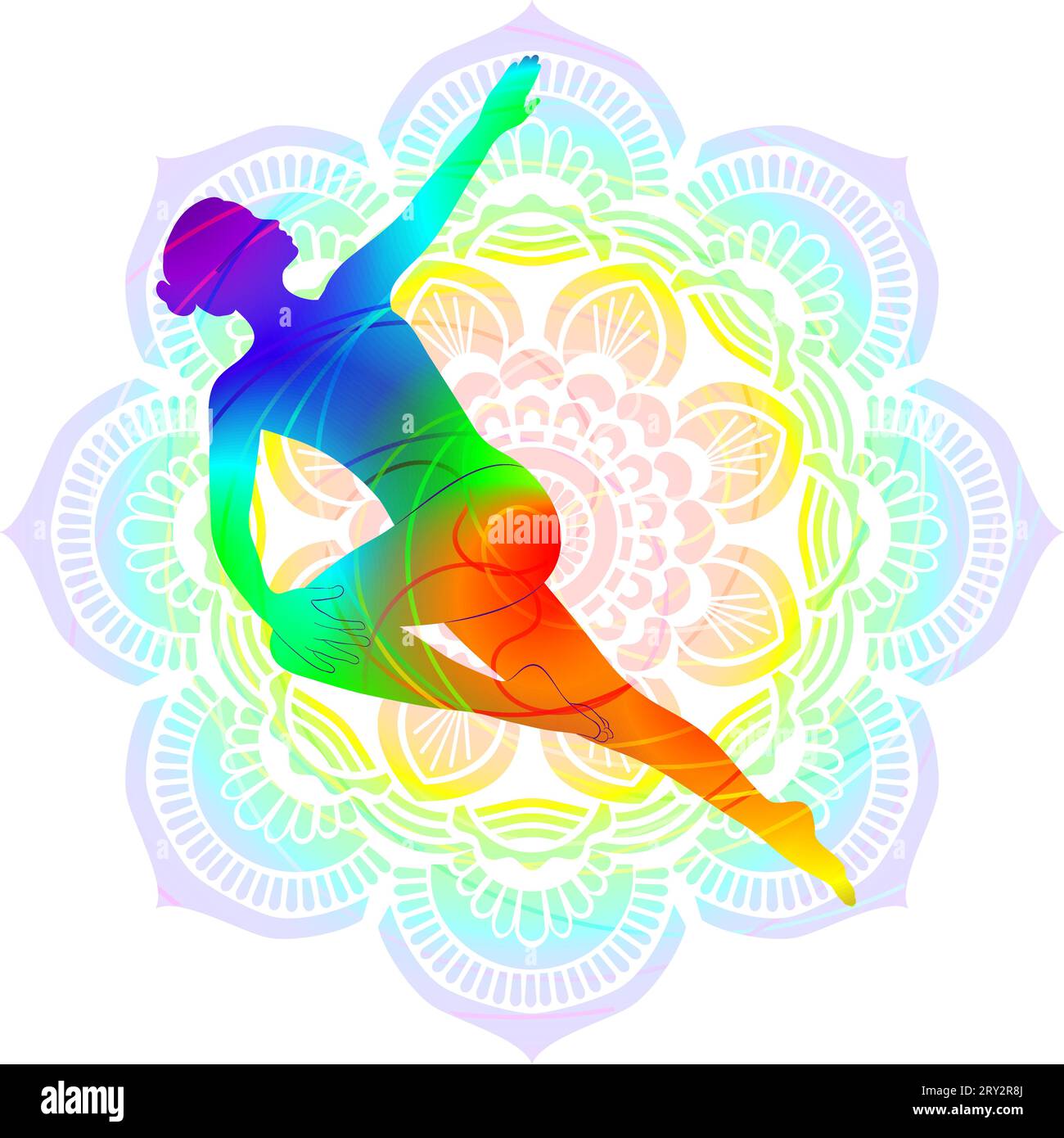 Colorful silhouette yoga posture. Supine Spinal Twist pose. Supta ...