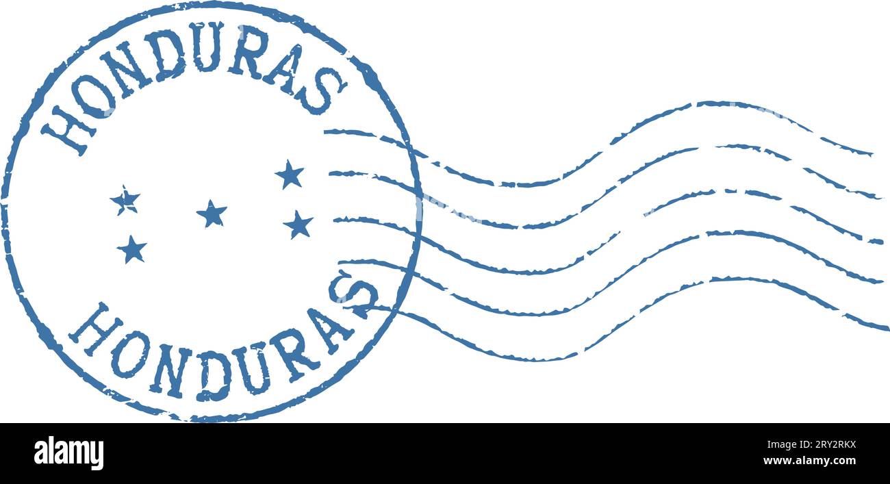 Blue postal grunge stamp 'Honduras'. White background Stock Vector ...
