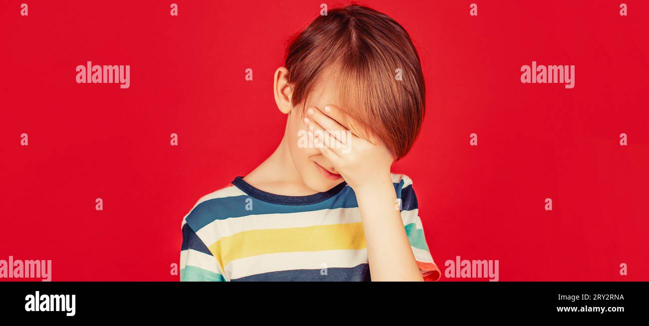 Headache because stress. Little boy having a headache. Despair, tragedy ...