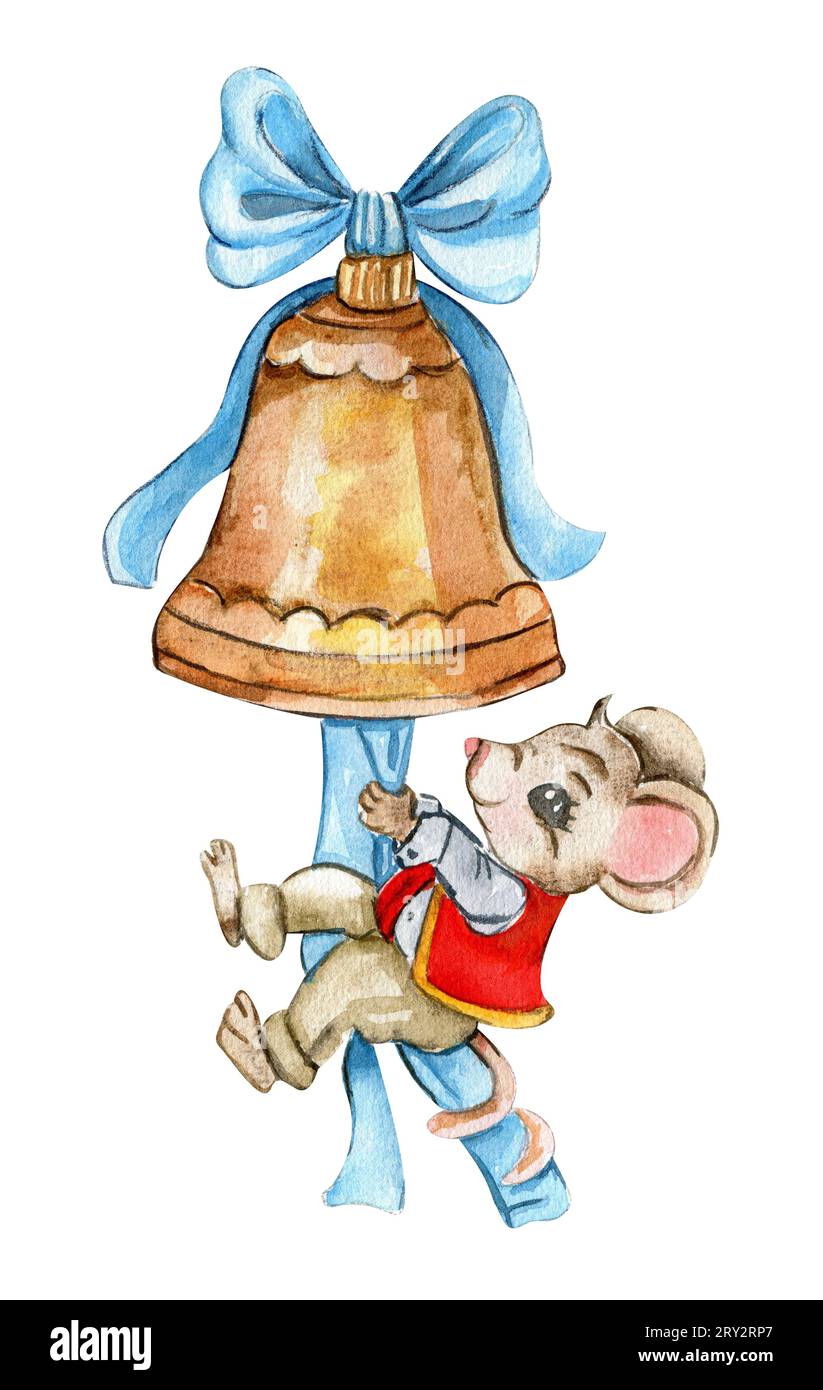 Watercolor Christmas mice in cartoon style. Watercolor Christmas hand ...