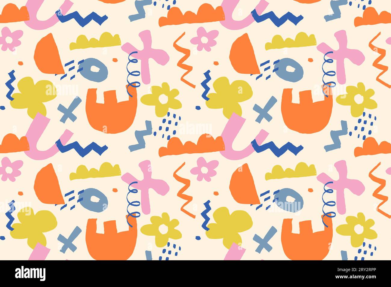 Naive seamless pattern cute squiggle shapes prints. retro brutalist aesthetic circle oval wave ...