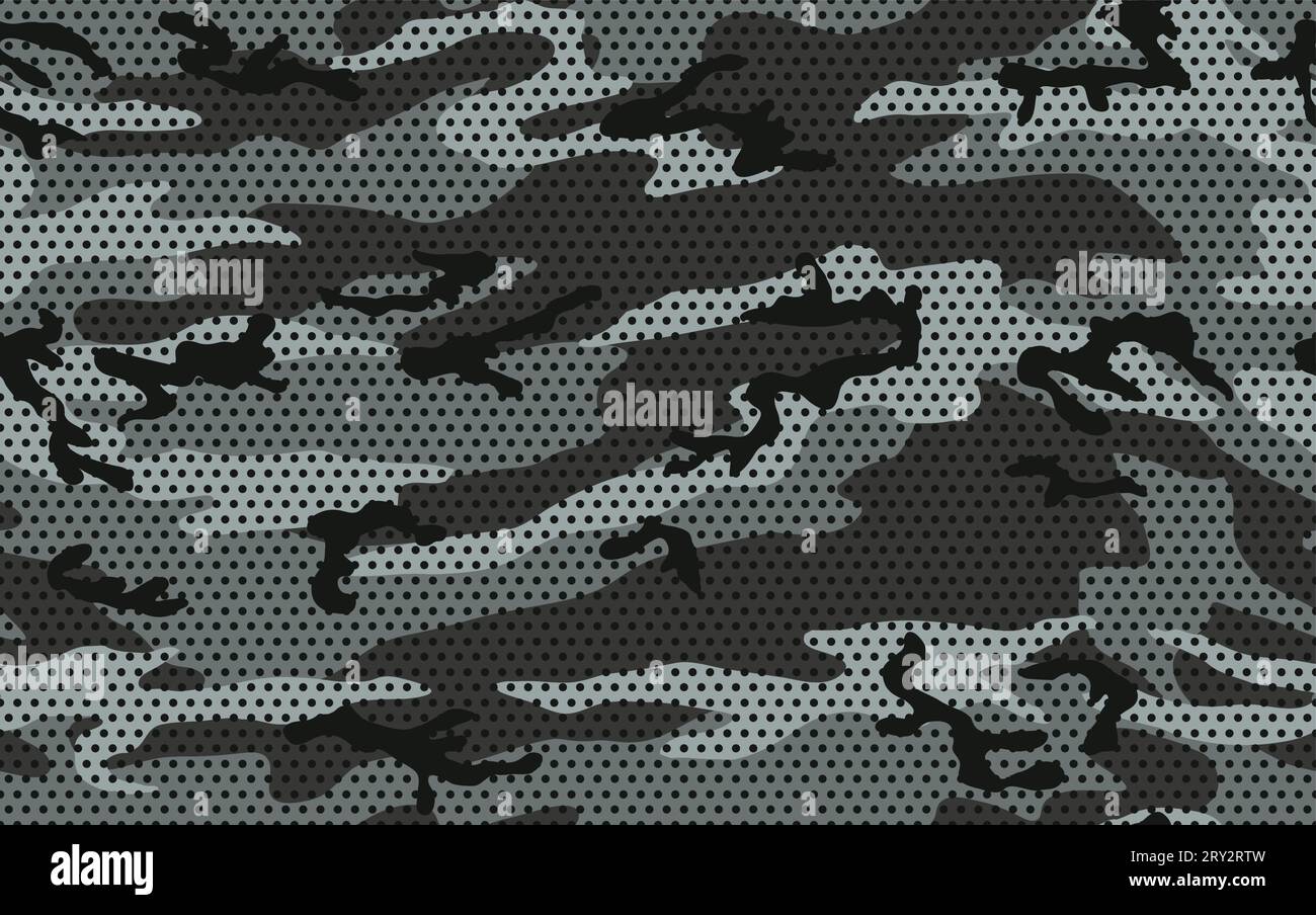 Urban camouflage seamless pattern. Halftone (dot) texture. Black and ...