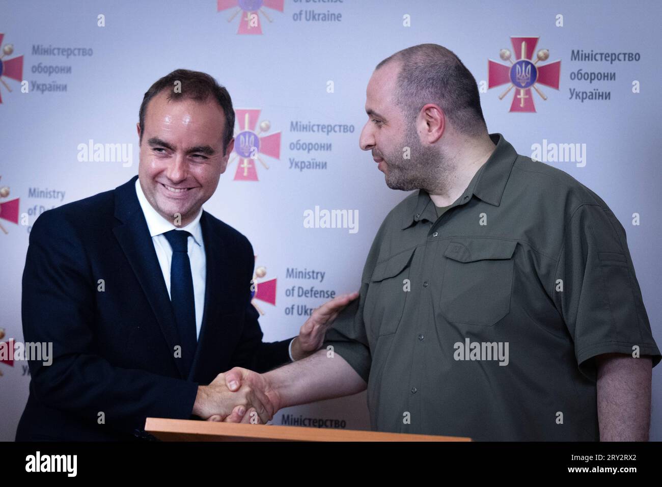 Rustem Umerov, Ukraine's Defense Minister, right, and French Defense ...