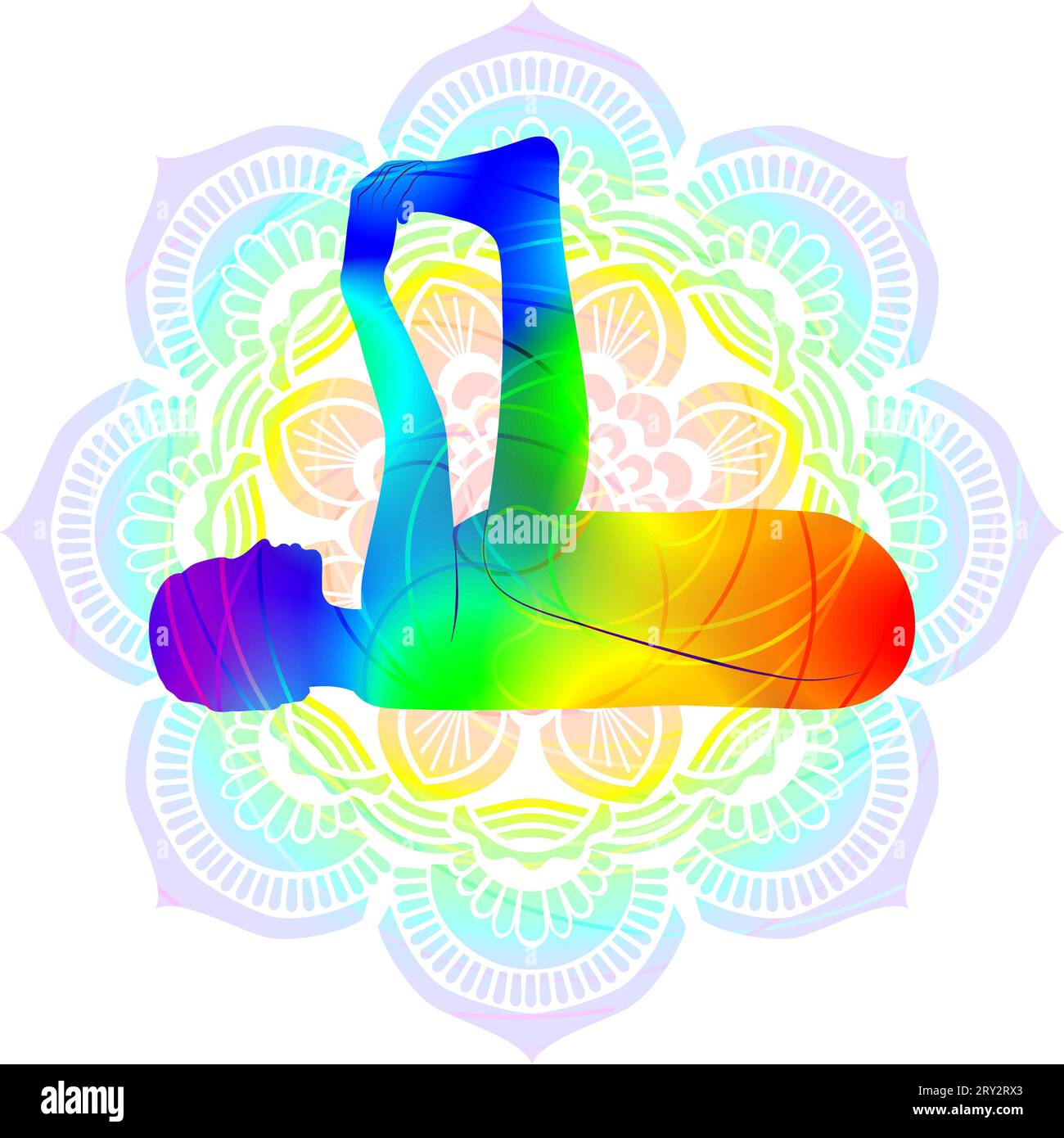 Colorful silhouette yoga posture. Happy Baby pose or Blissful Baby pose ...
