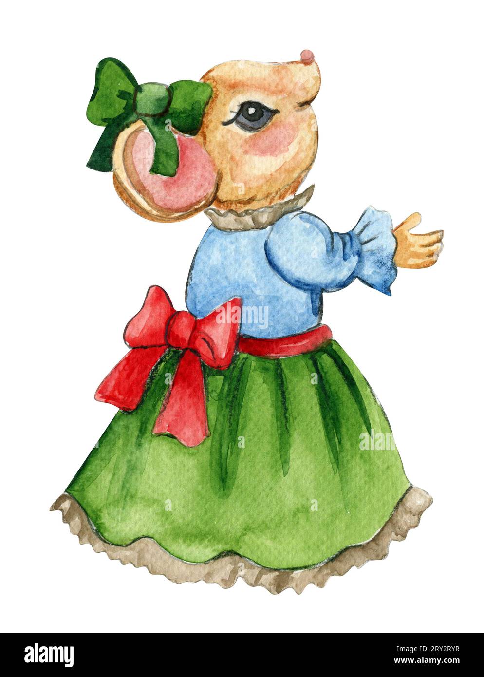 Watercolor Christmas mice in cartoon style. Watercolor Christmas hand ...