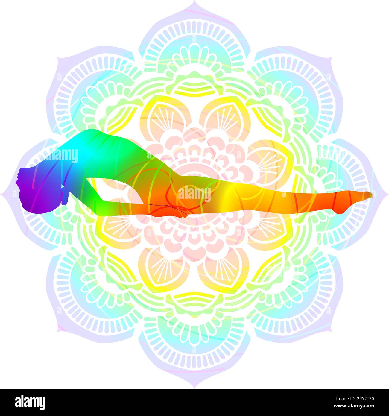Colorful silhouette yoga posture. Fish pose. Matsyasana. Supine and ...