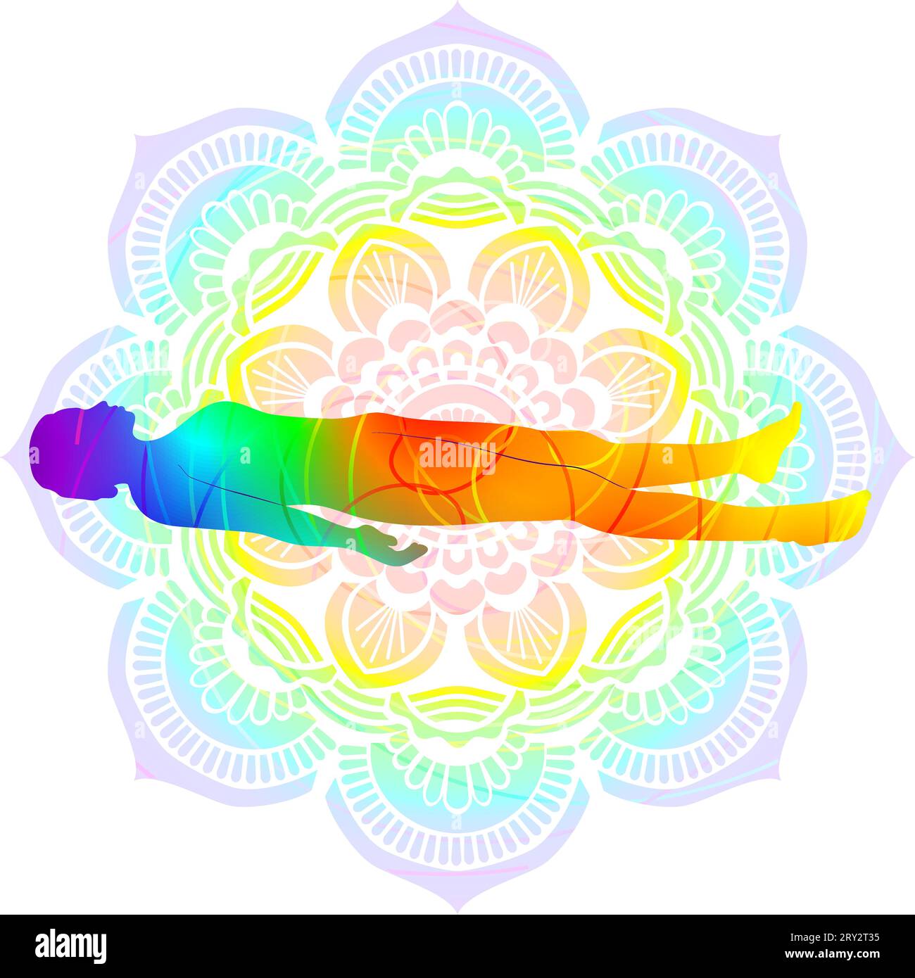 Colorful silhouette yoga posture. Corpse pose. Shavasana or Mritasana ...