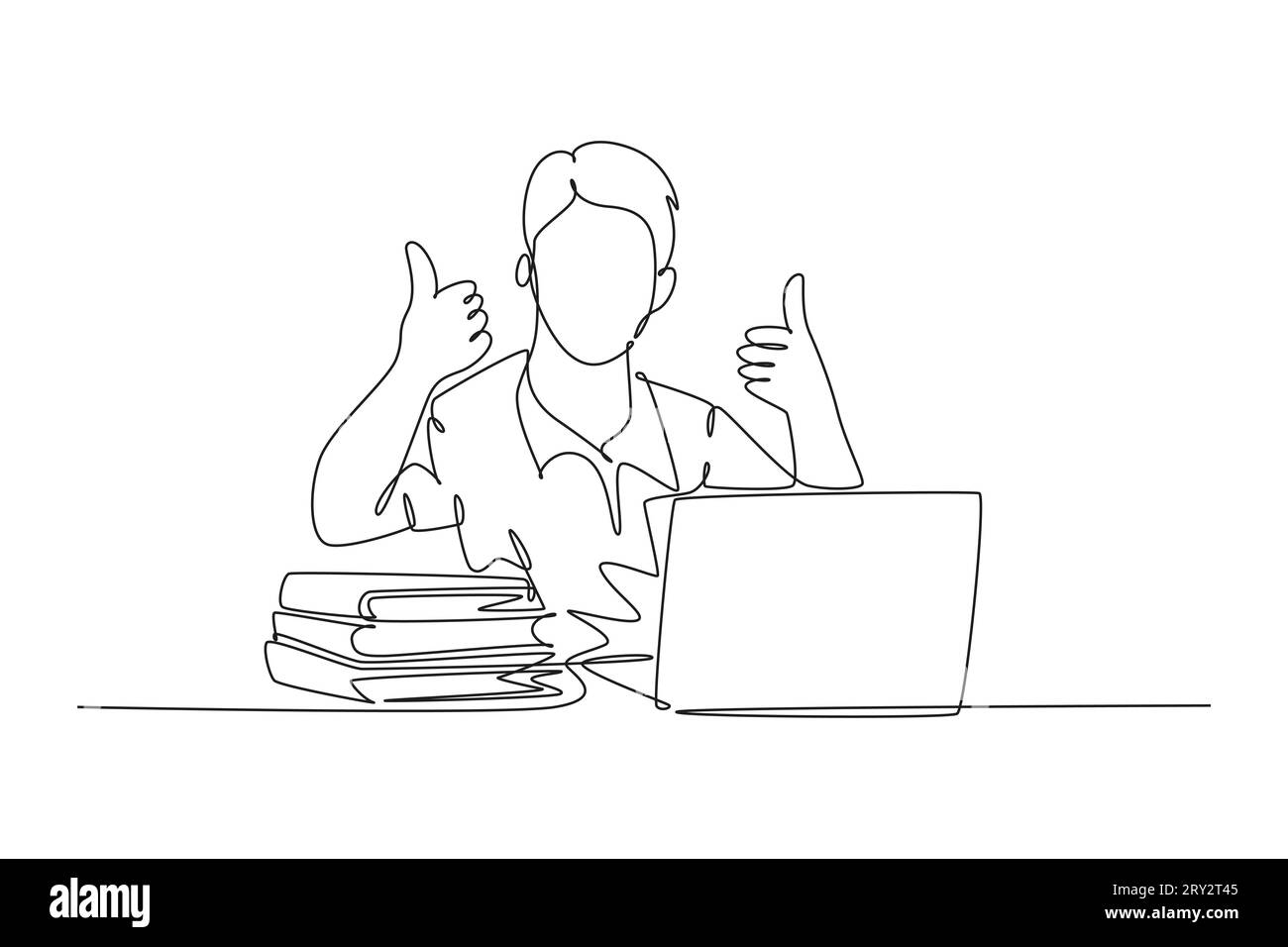 Single one line drawing young happy male college student study in the ...